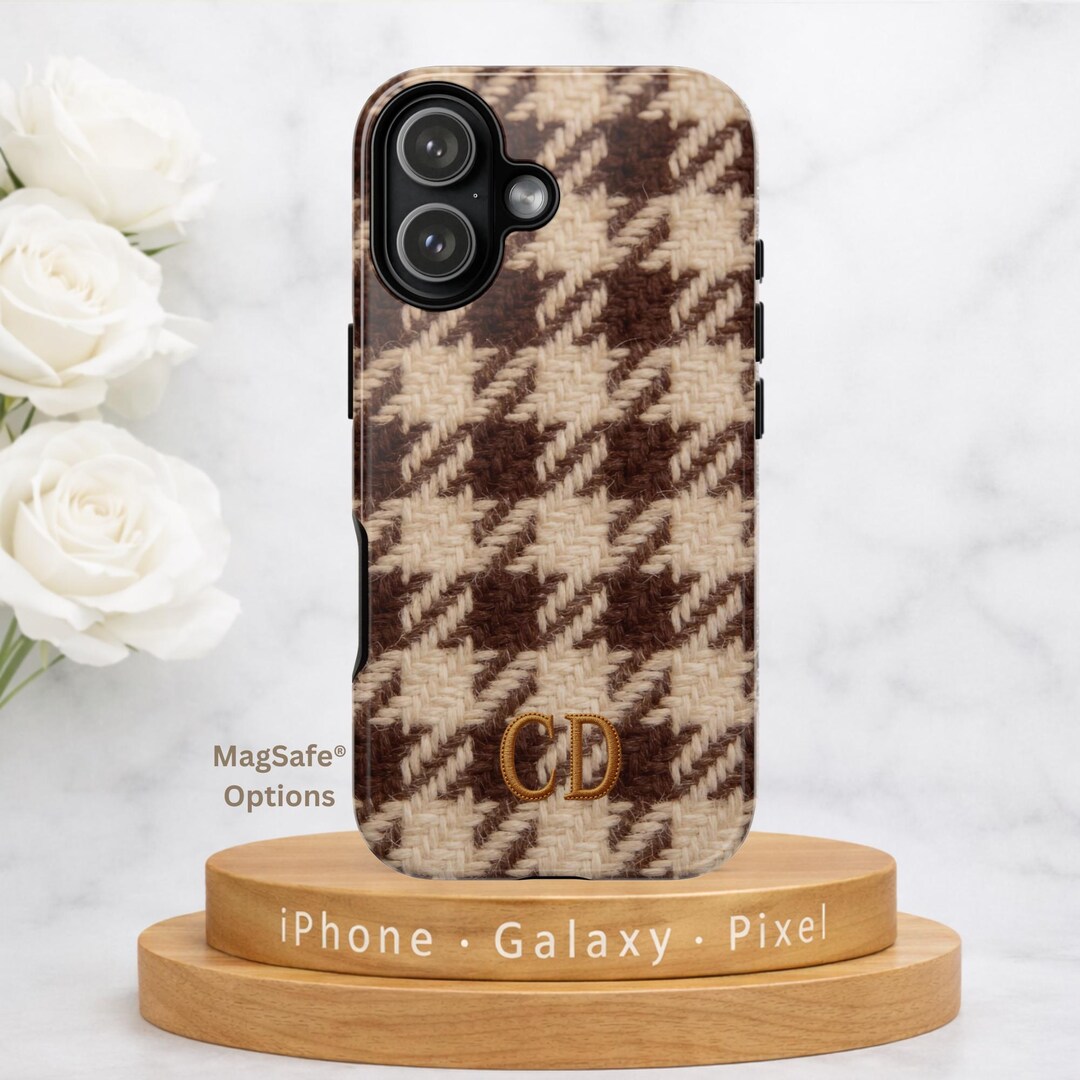 Personalized Brown Herringbone Phone Case With Magsafe, Embroidered ...