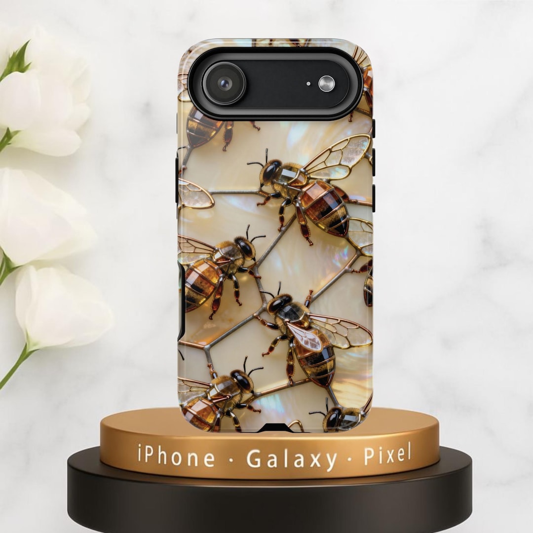 Stained Glass Bee Phone Case, 3D Honey Bee Nature Art Design, Garden ...