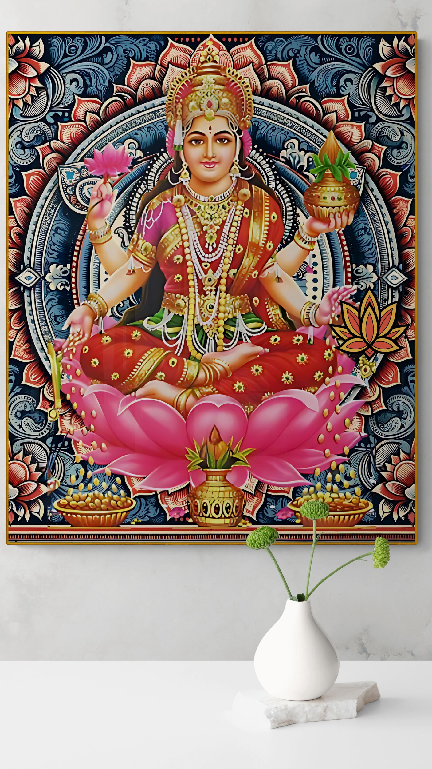 Lakshmi Goddess Art Print Vintage-style Indian Hindu Devotional Poster ...