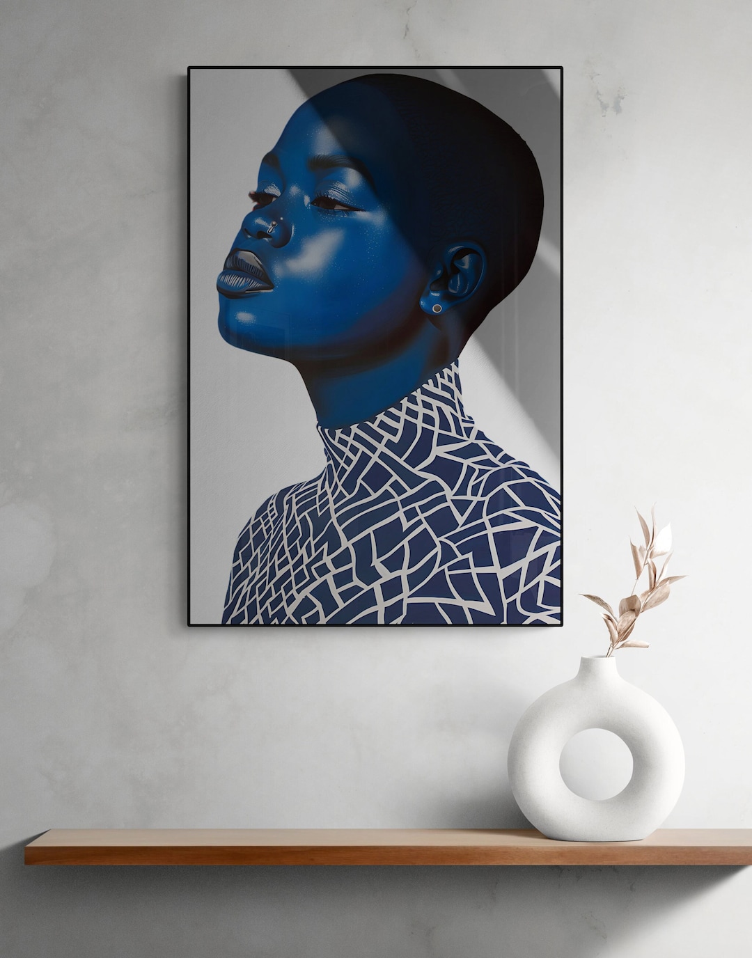 Black Woman in Blue With Geometric Pattern - Modern Portrait Elegant ...