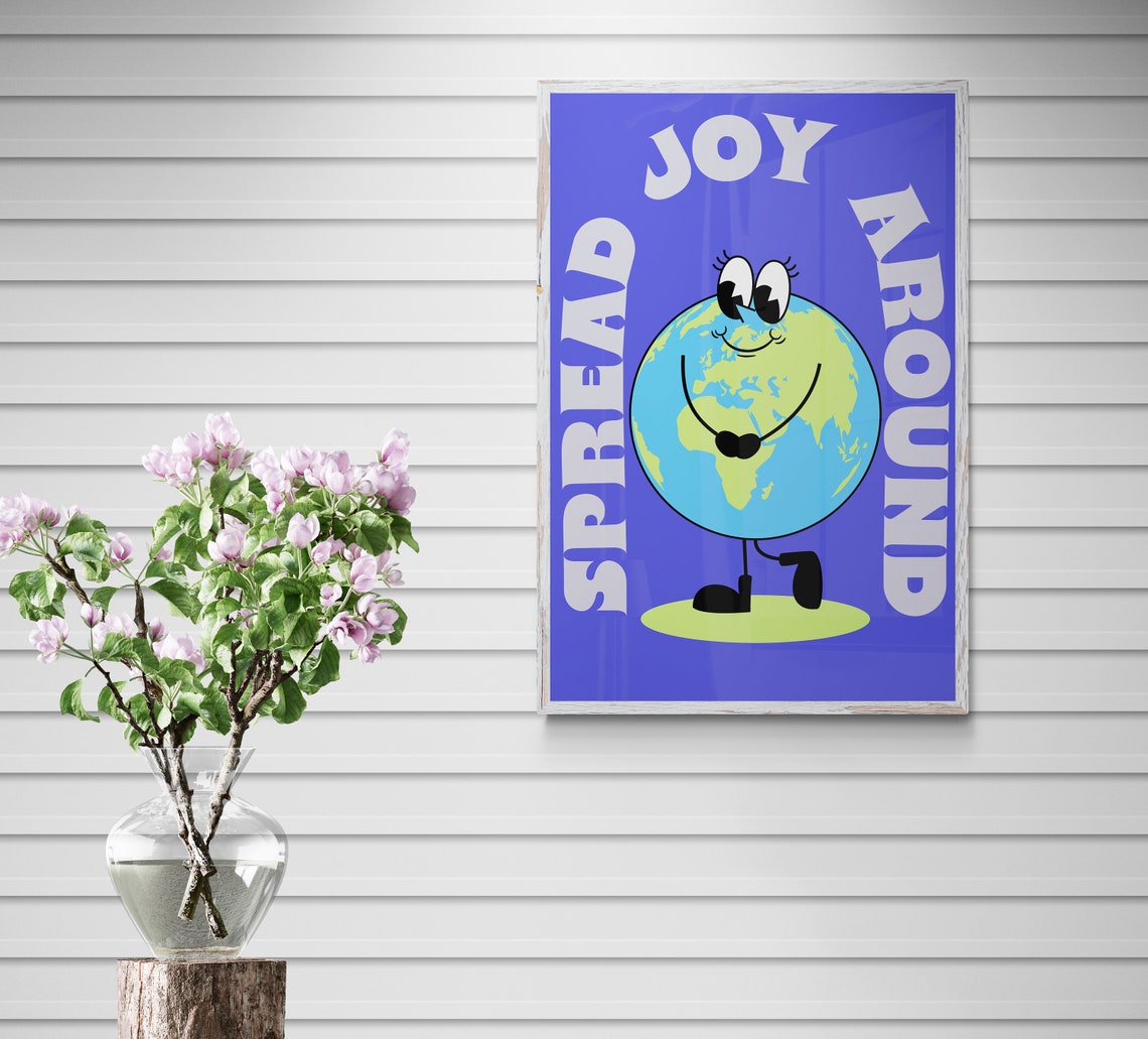 Spread Joy Around Global Happiness Earth Cartoon Poster Embrace World ...