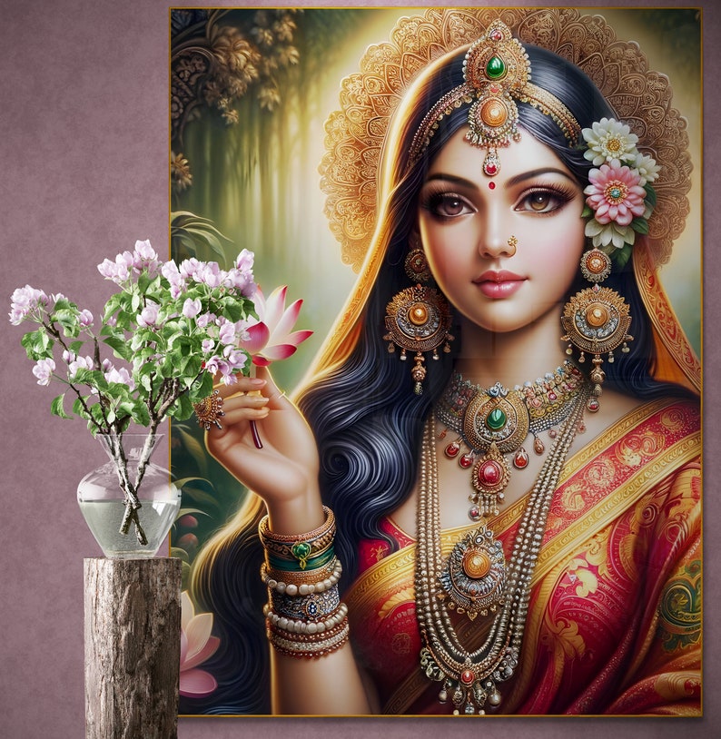 Goddess of Love Rati Devi Art Print Jewels and Lotus Indian Hindu Deity ...