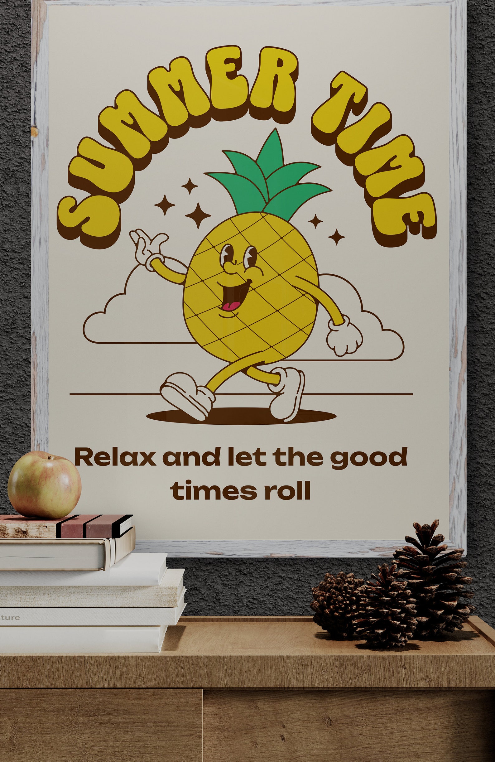 Summer Time Fun Pineapple Cartoon Character Relaxation Poster Tropical ...
