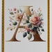 Floral Alphabet Letter A With Gold Foil and Blossoms Pink Roses, Cherry ...