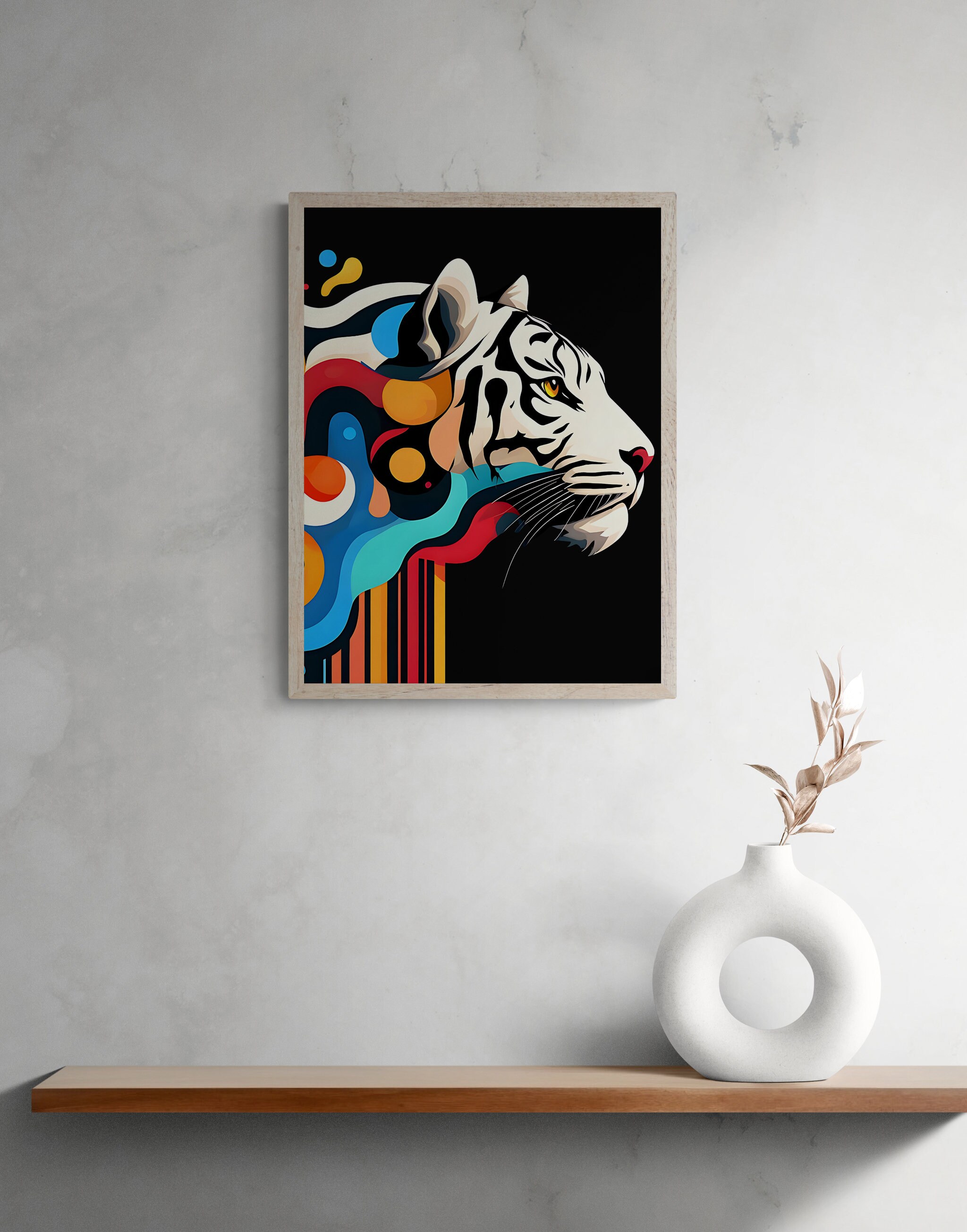 Minimalist Wildlife Stylized Tiger Art in Modern Abstract Colors ...