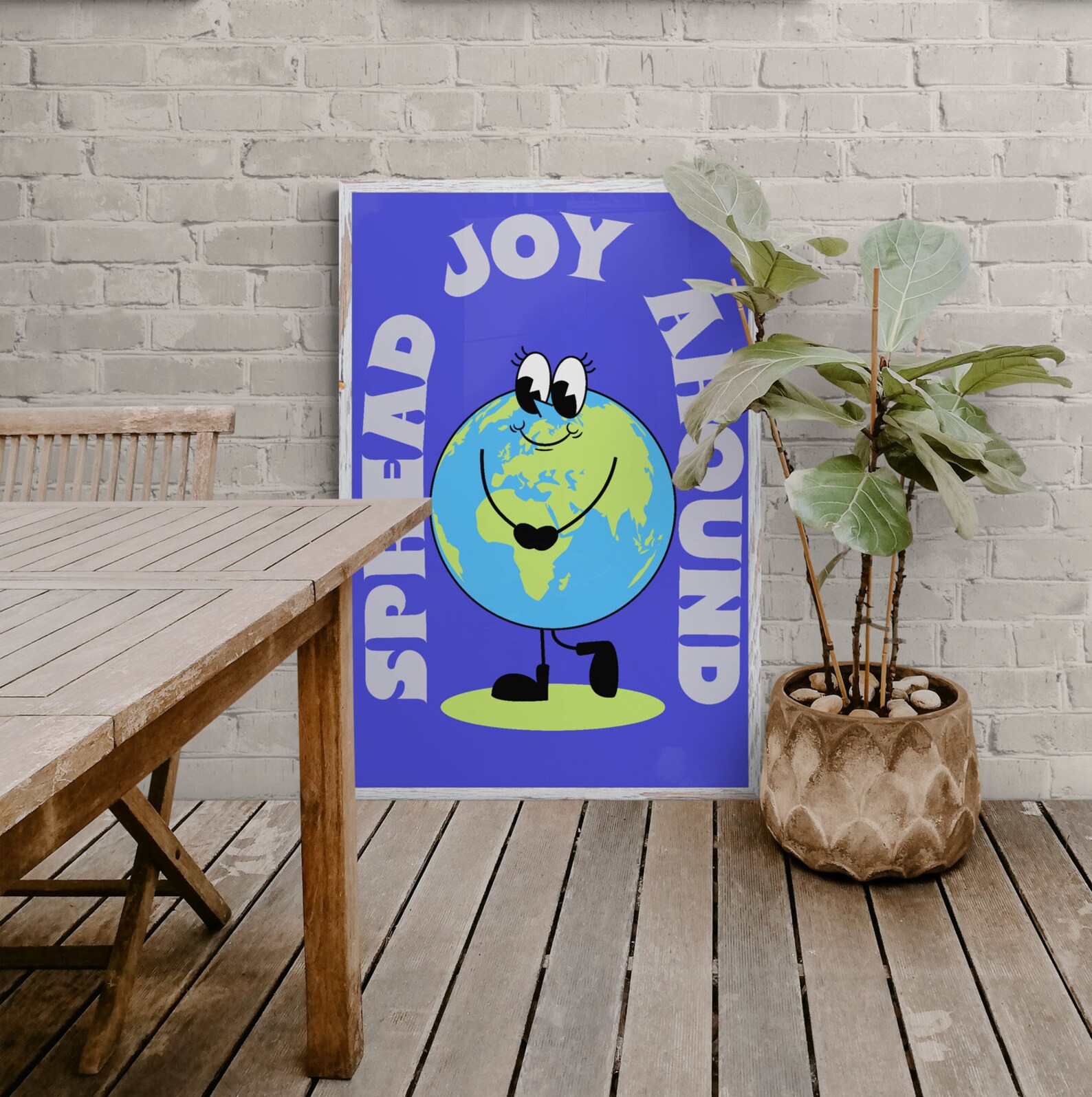 Spread Joy Around Global Happiness Earth Cartoon Poster Embrace World ...