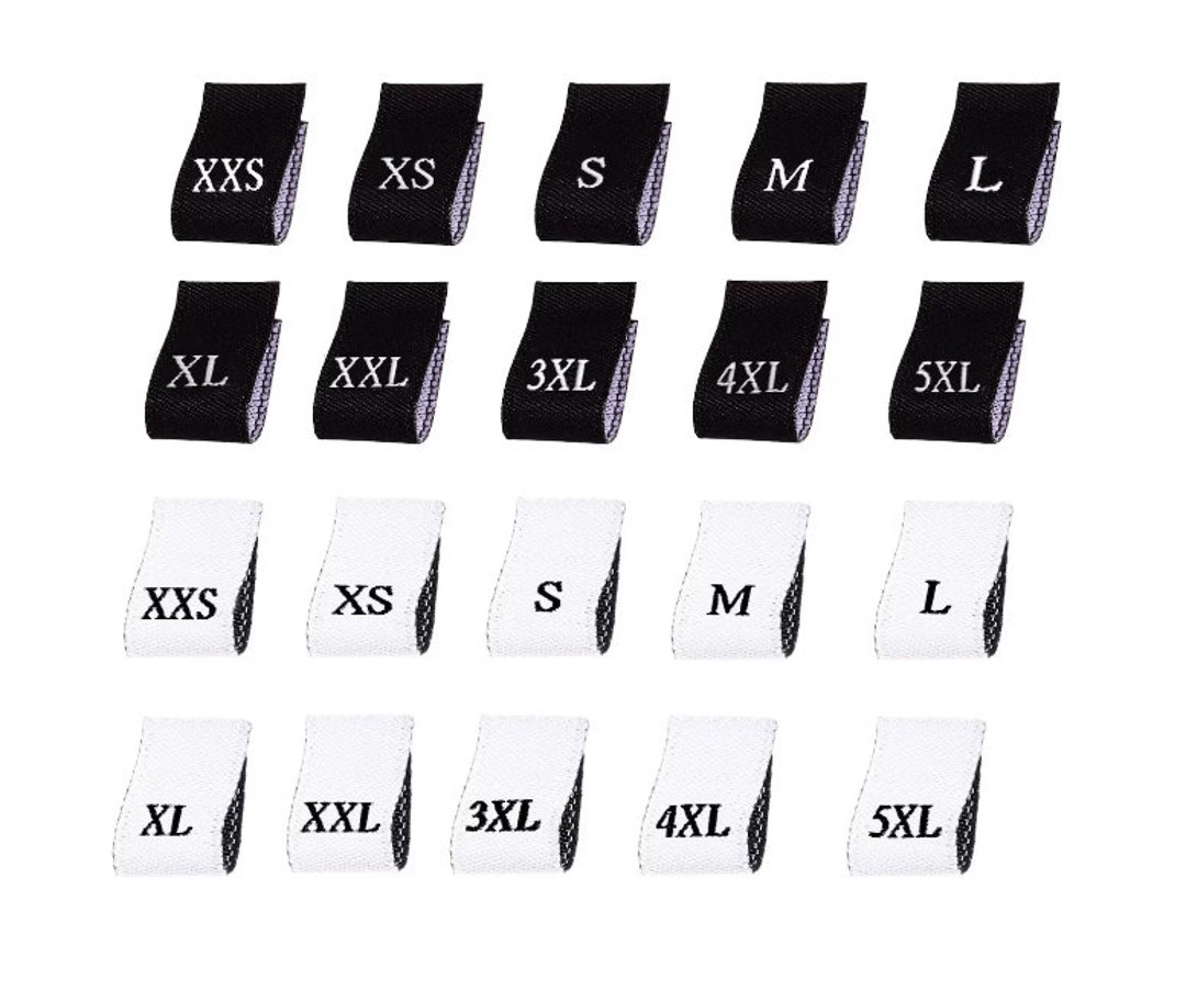 25 Pieces Black / White Woven Size Label Tabs Xs S M L XL Woven Labels ...