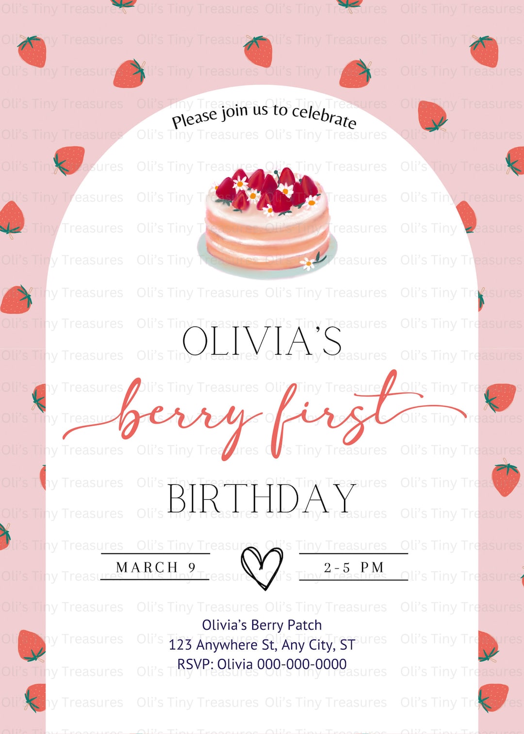 Berry First Birthday Invitation Template, Strawberry 1st Birthday ...