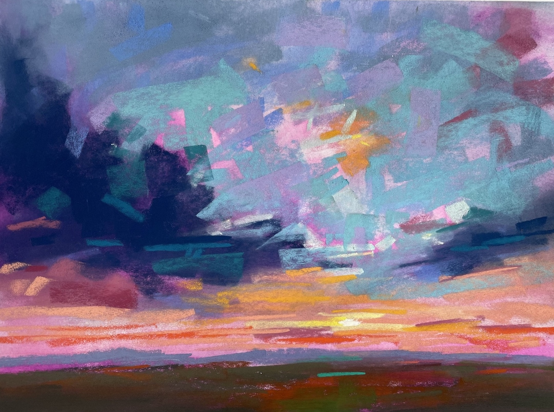Original Painting, Sunset Painting, Soft Pastel Art, Artwork, Dramatic ...