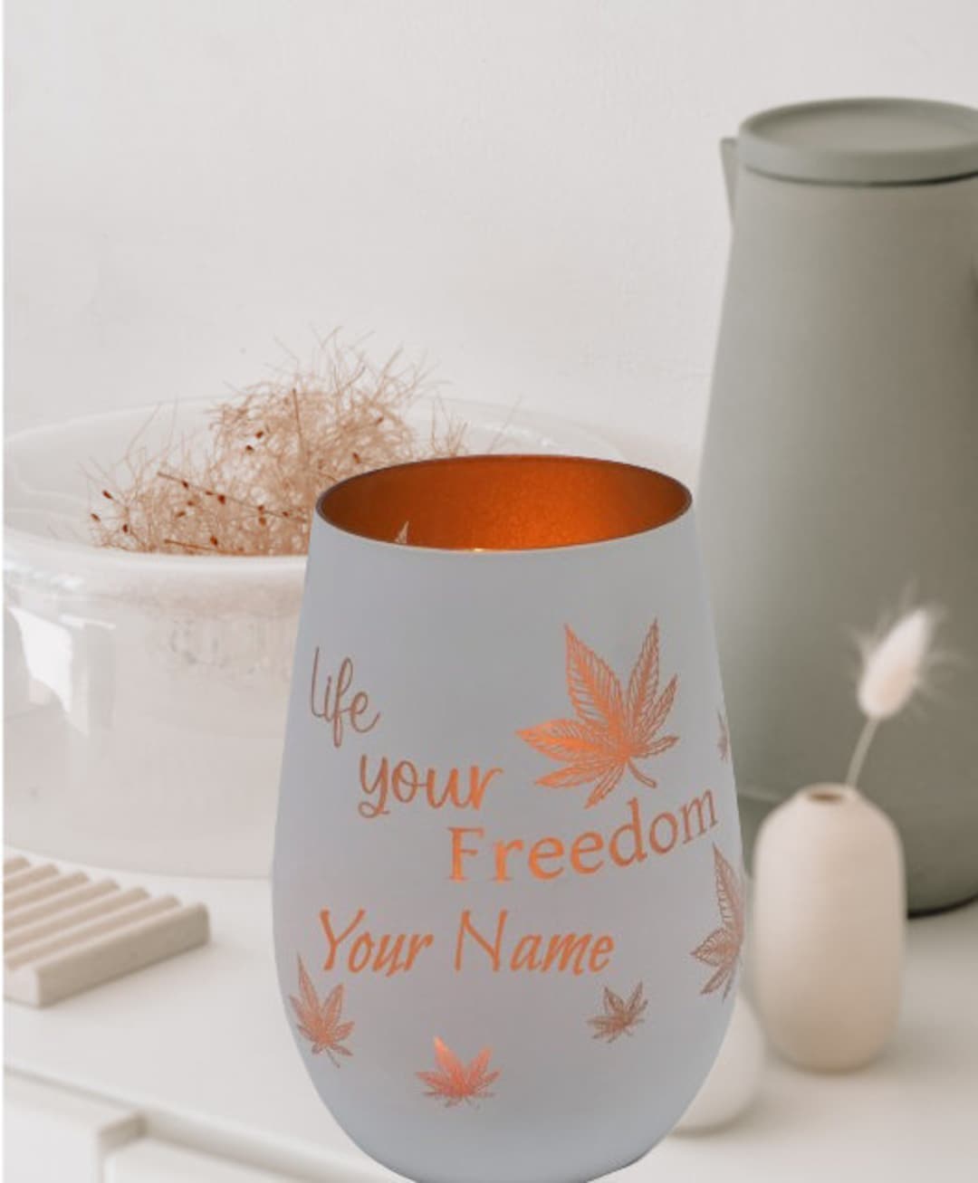 Personalized Cannabis Lanterns White Gold Lifestyle Terraces Cozy ...