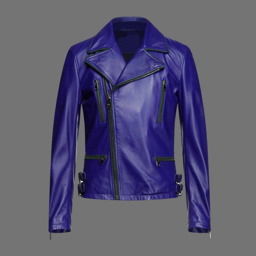 Mens Purple Leather Jacket, Motorcycle Leather Jacket Men, Racer Jacket ...