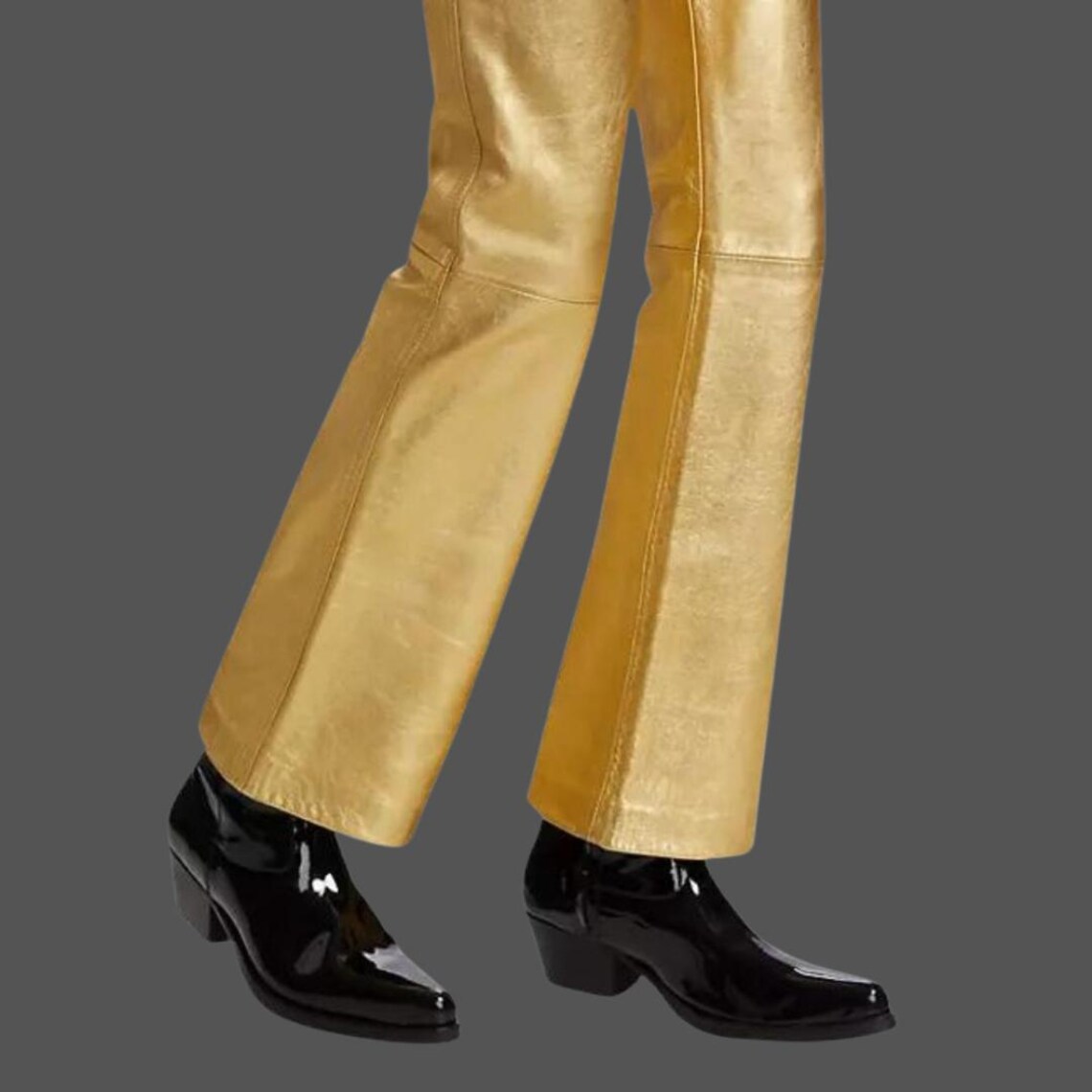Metallic Gold Leather Pants Men, Mens High Rise Pants, Metallic Leather ...
