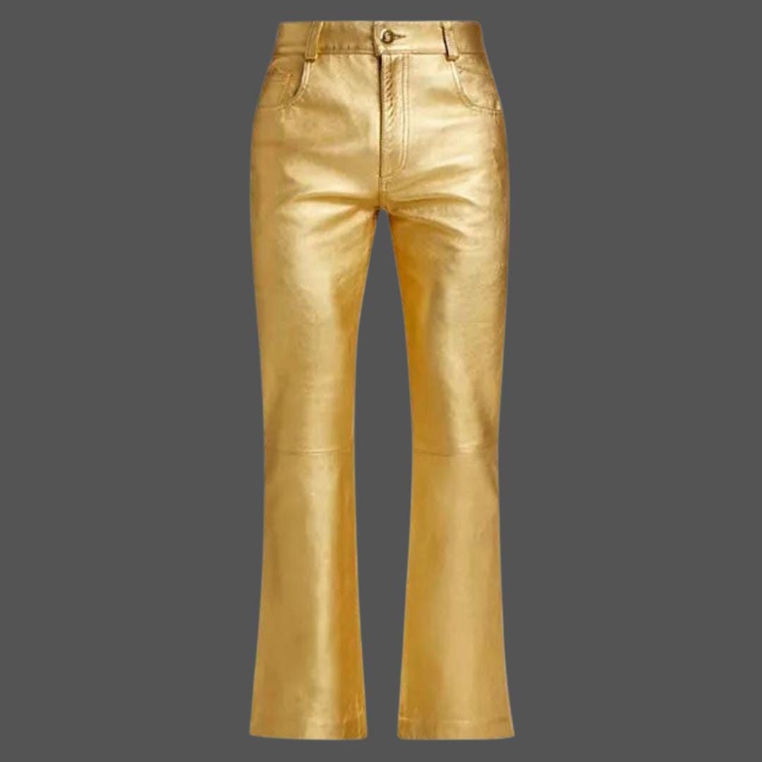 Metallic Gold Leather Pants Men, Mens High Rise Pants, Metallic Leather ...