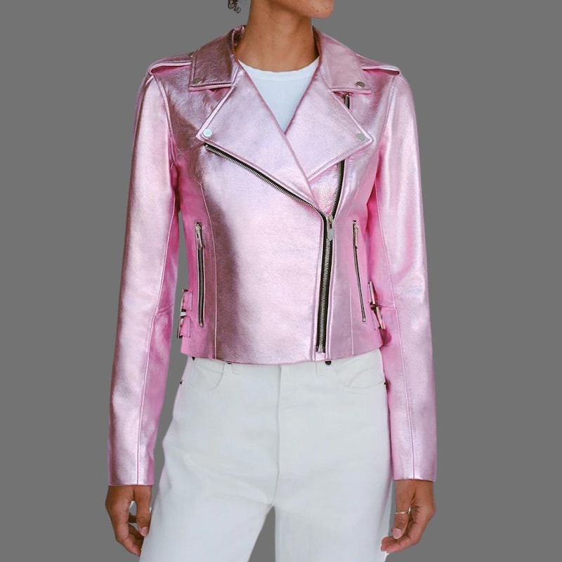 Crop Pink Leather Jacket - Etsy