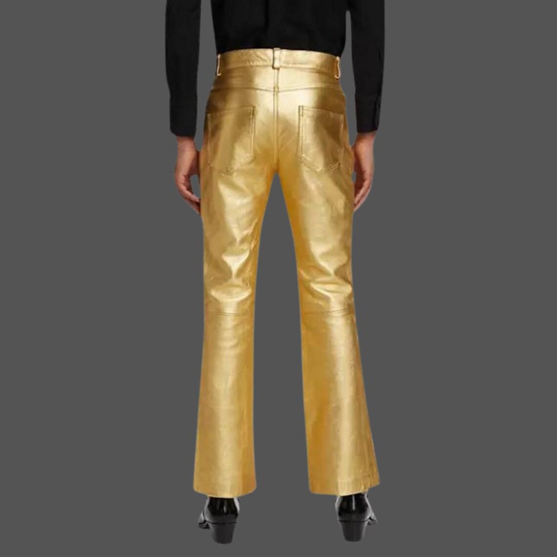 Metallic Gold Leather Pants Men, Mens High Rise Pants, Metallic Leather ...