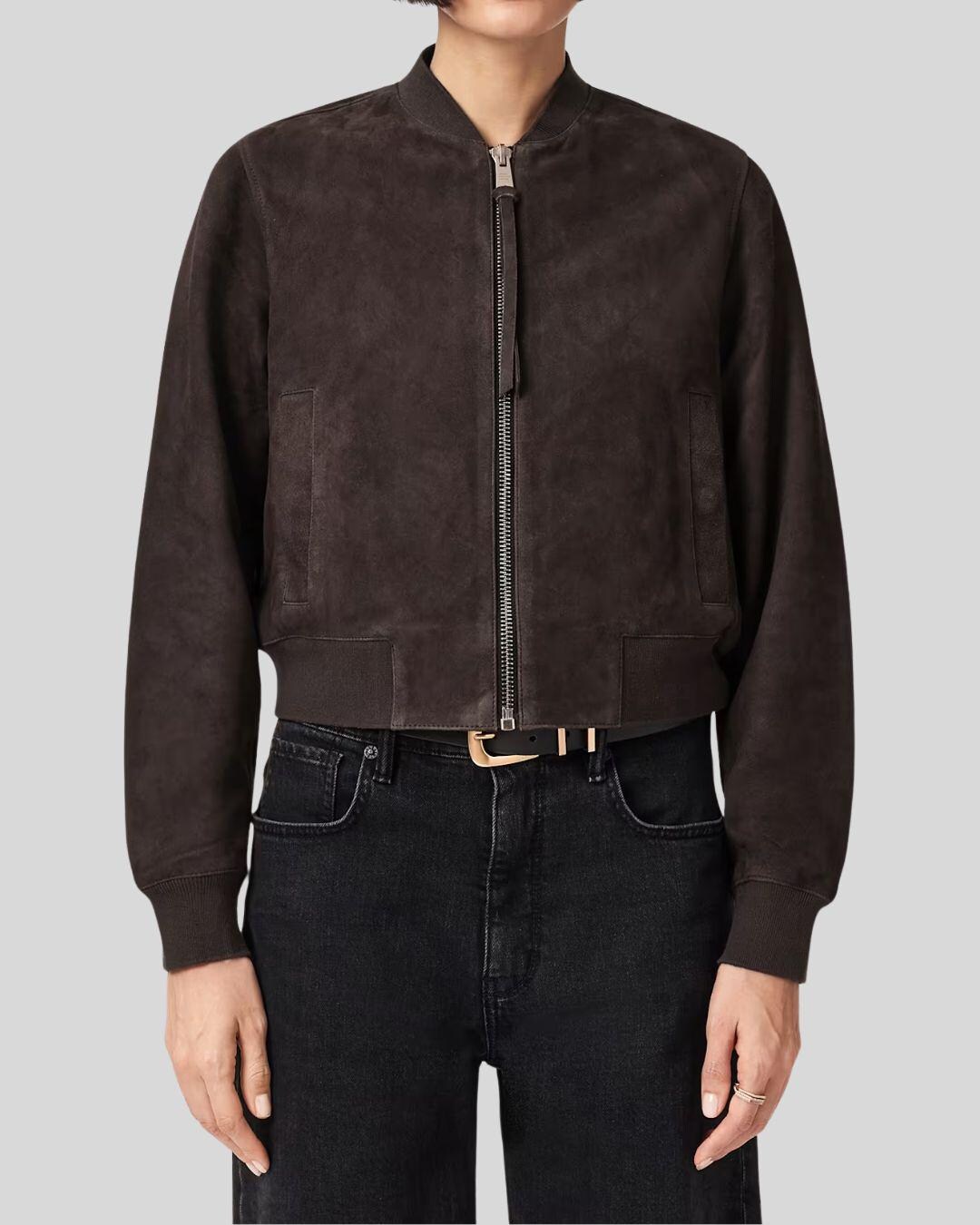 Handmade Goatskin Suede Bomber Jacket – Women's Cropped Brown Outerwear ...