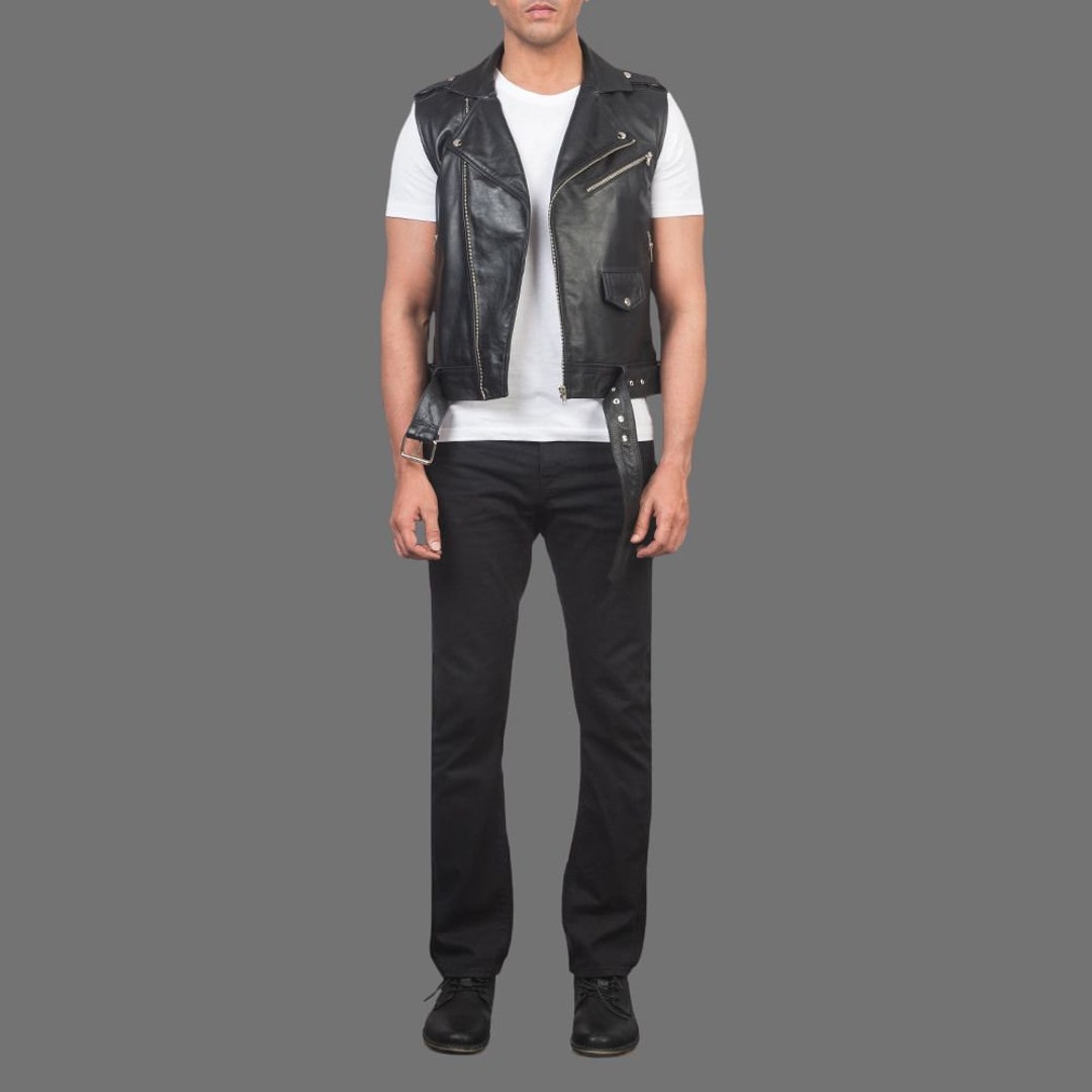 Black Biker Leather Vest for Men, Mens Leather Motorcycle Vest, Biker ...