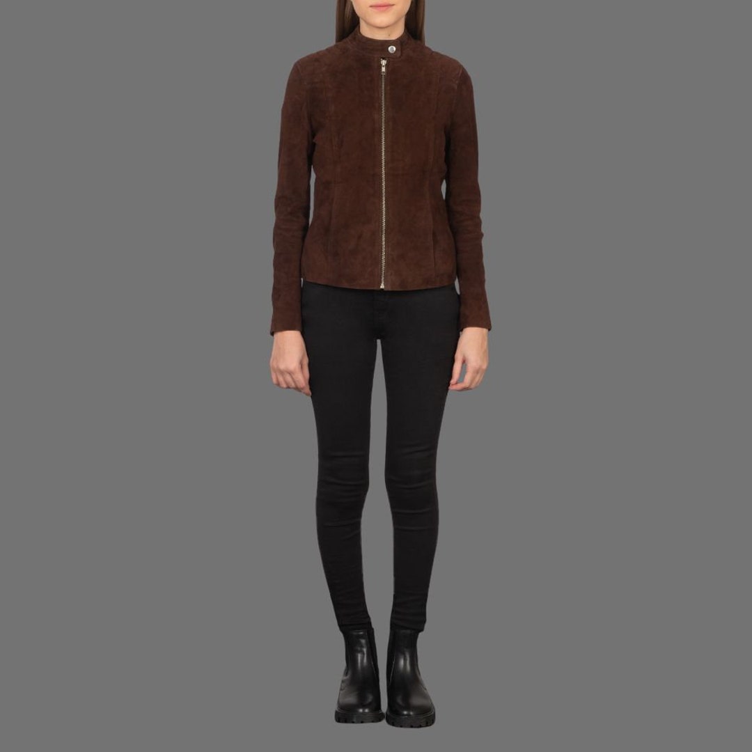 Women's Brown Suede Bomber Jacket - Classic Edition, Straight Fit ...