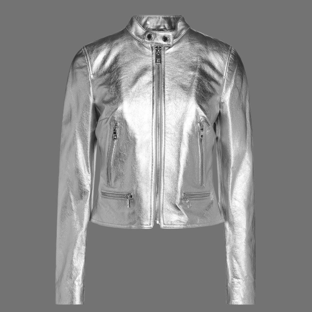 Handcrafted Metallic Silver Sheepskin Biker Jacket - Satin Lined - Etsy