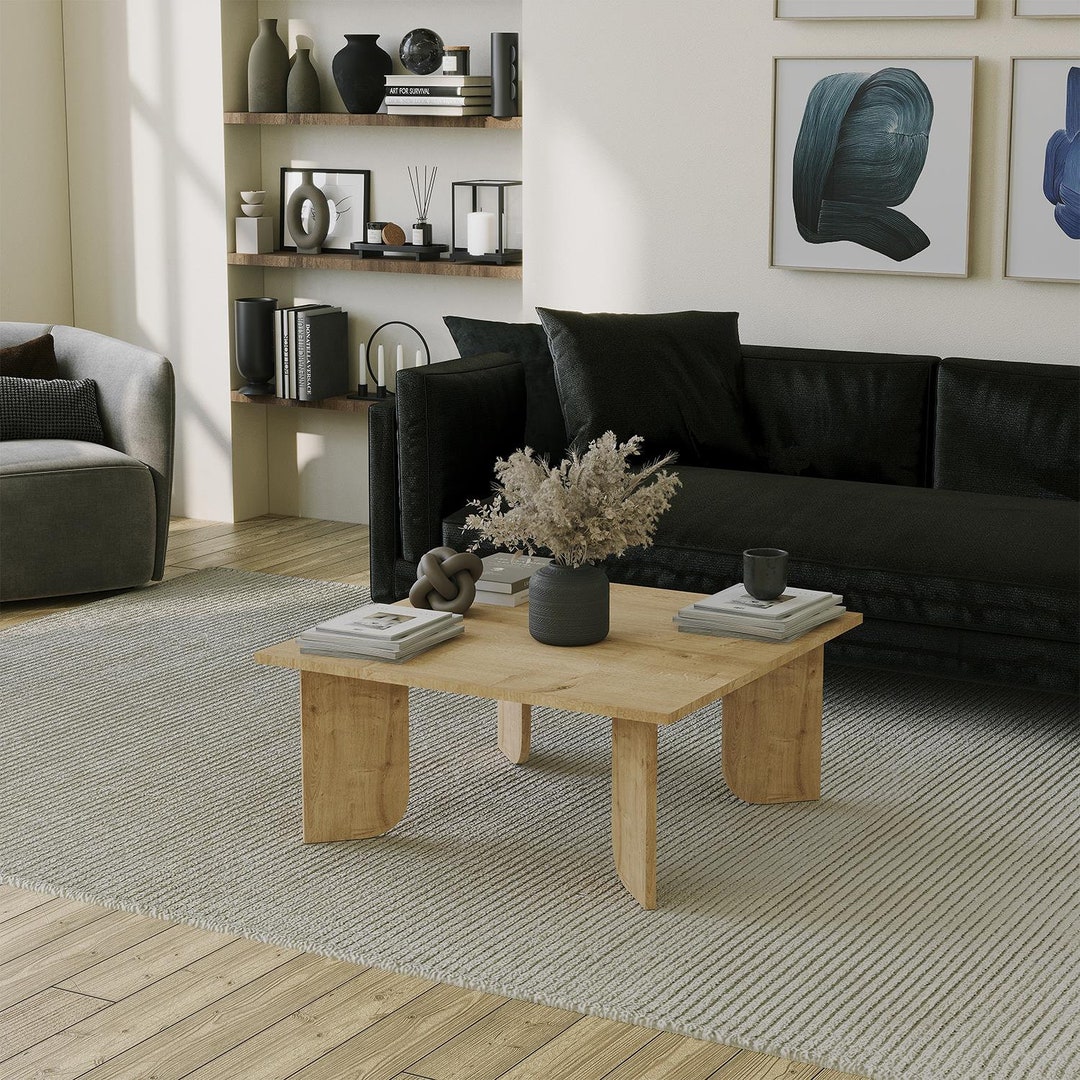 Wood Coffee Table Rectangle Modern Unique Side Table Handmade Furniture ...