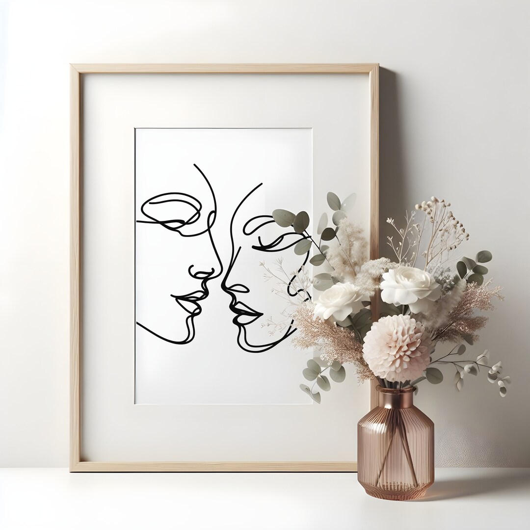 One Line Drawing Face, Aesthetic, Abstract, Canvas, Home Decor, Canvas ...