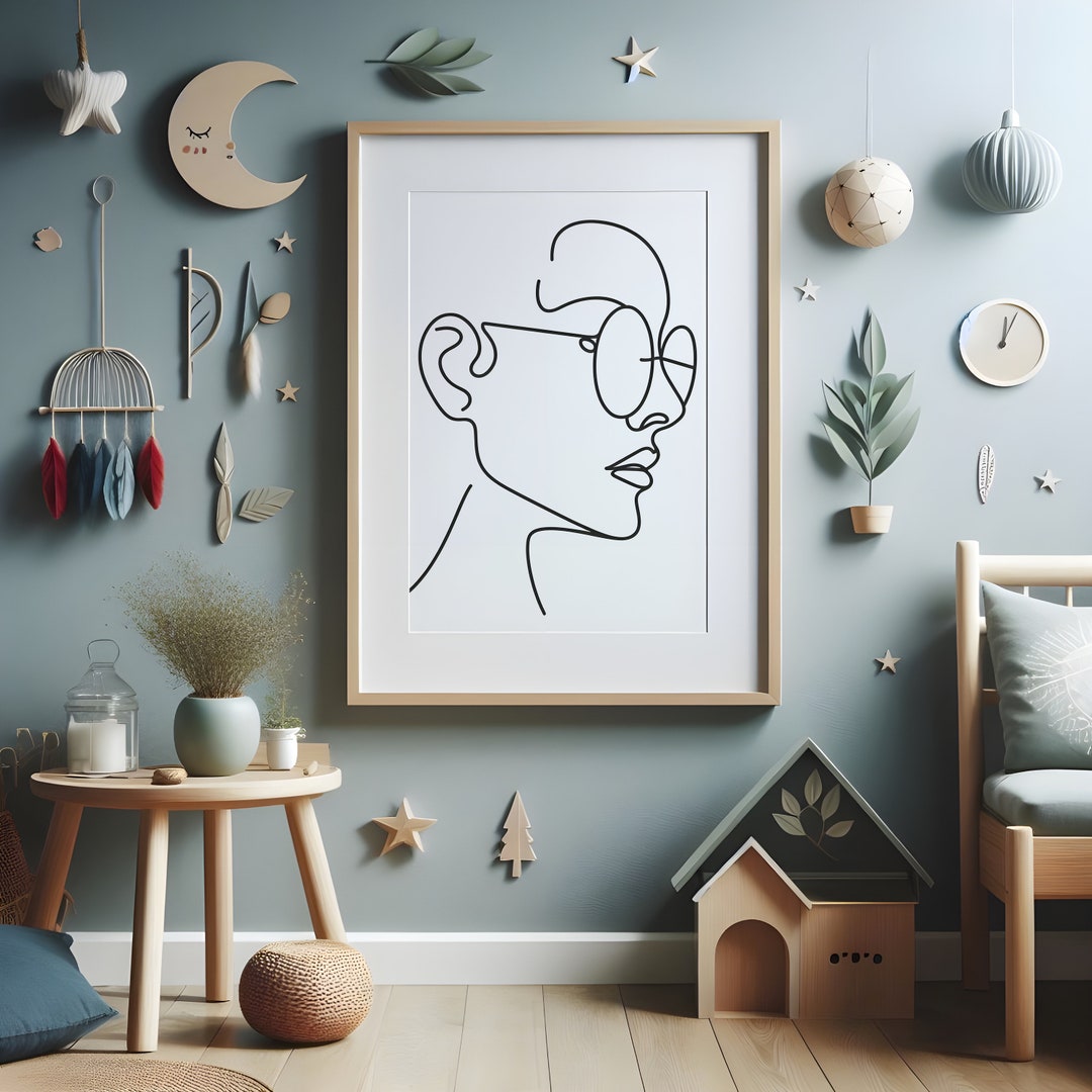 One Line Drawing Face, Aesthetic, Abstract, Canvas, Home Decor, Canvas ...