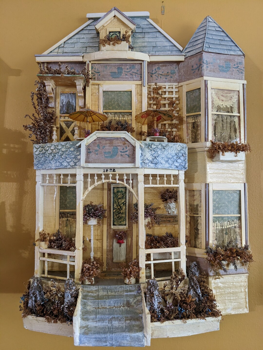 Vintage Victorian Paper Mache Blue House 1950's 1 - Etsy