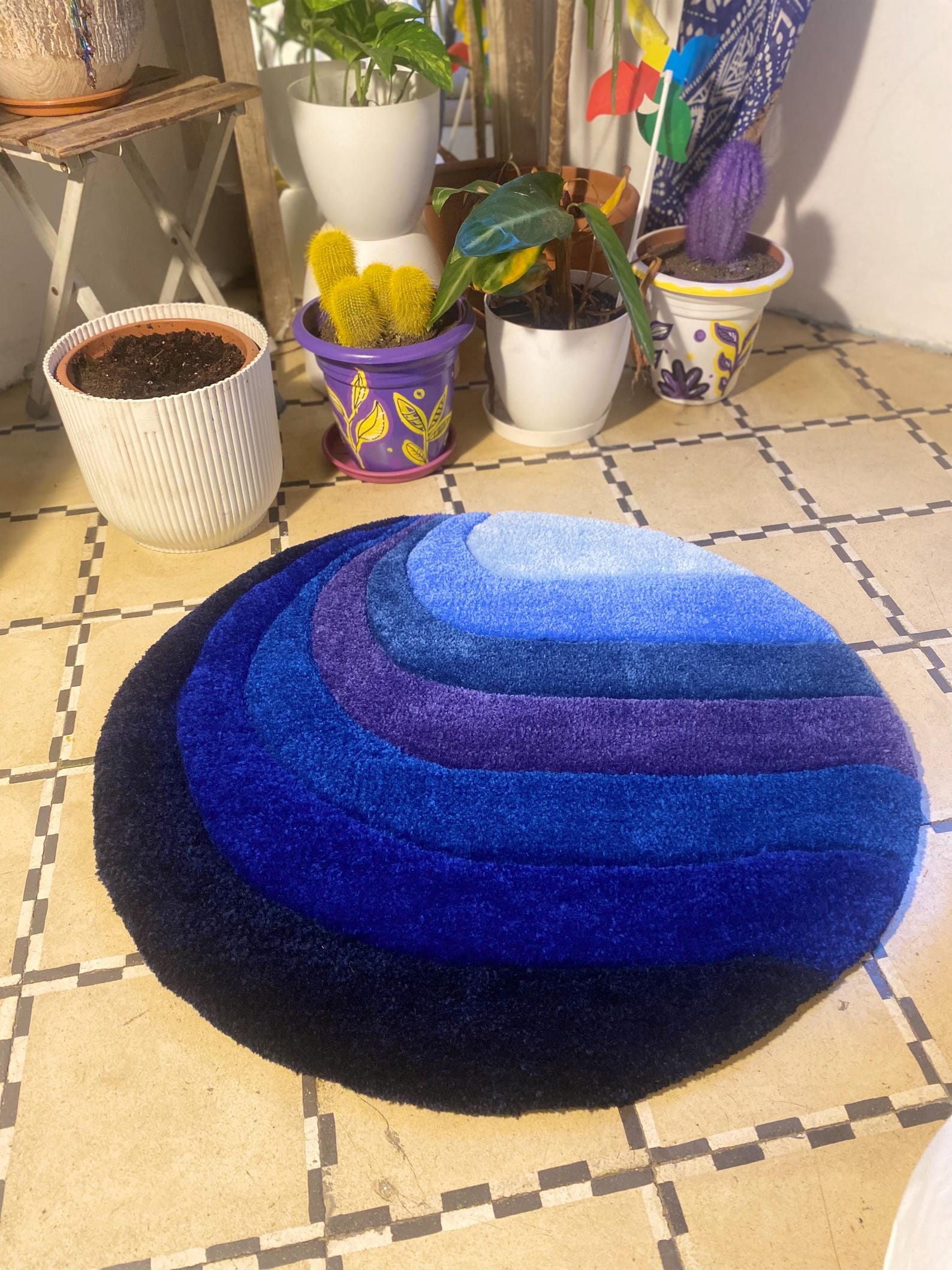 Blue Abstract Modern Rug, Dark Blue Area Rug, Hand Made Tufted Rug ...