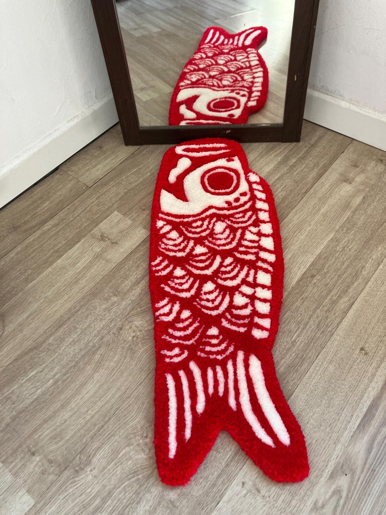 Koi Fish Rug, Japanese Fish Rug, Goldfish Rug, Kawaii Rug, Hand Made ...