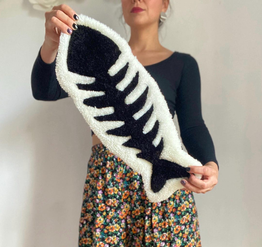 Monochrome Fish Bone Rug, Handmade Rug, Tufted Rug, TV Table Rug, Desk ...