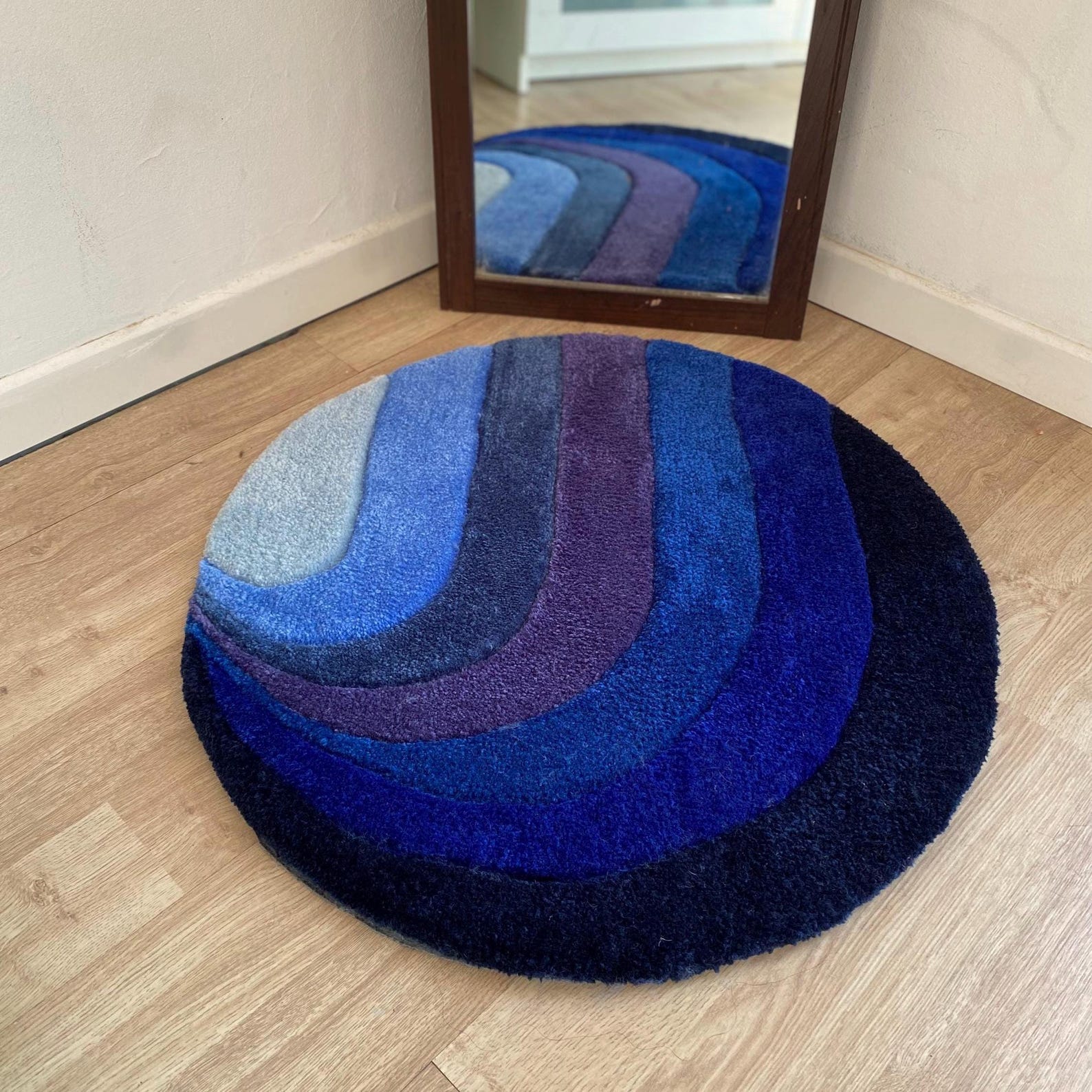 Blue Abstract Modern Rug, Dark Blue Area Rug, Hand Made Tufted Rug ...