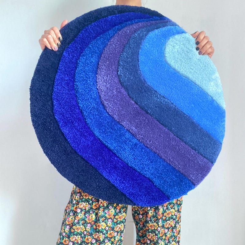 Blue Round Rug - Etsy