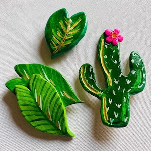 Handmade Clay Refrigerator Magnets, Magnet Gift Set of 3, Cactus Fridge Magnets Set, Small ...
