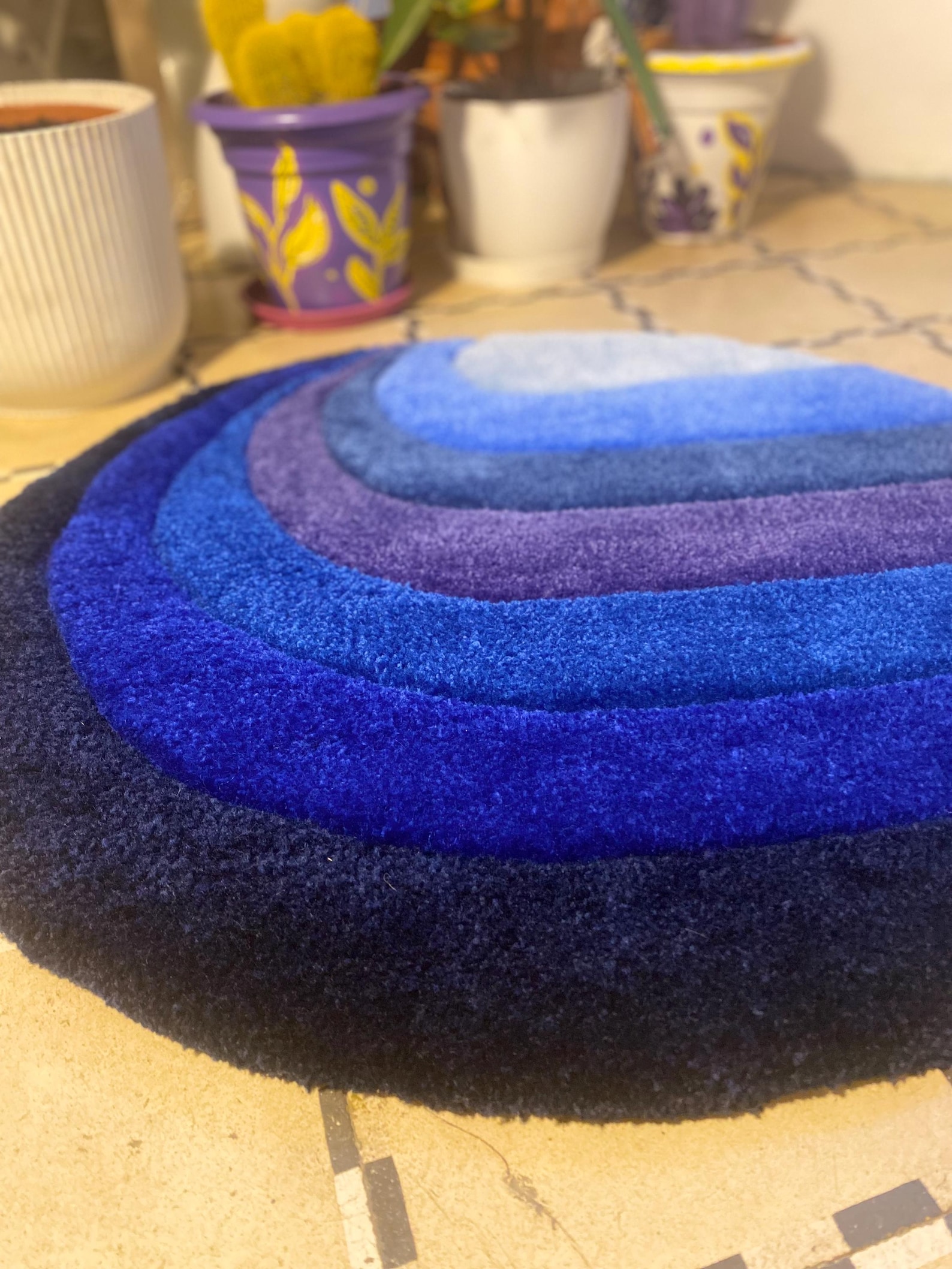 Blue Abstract Modern Rug, Dark Blue Area Rug, Hand Made Tufted Rug ...