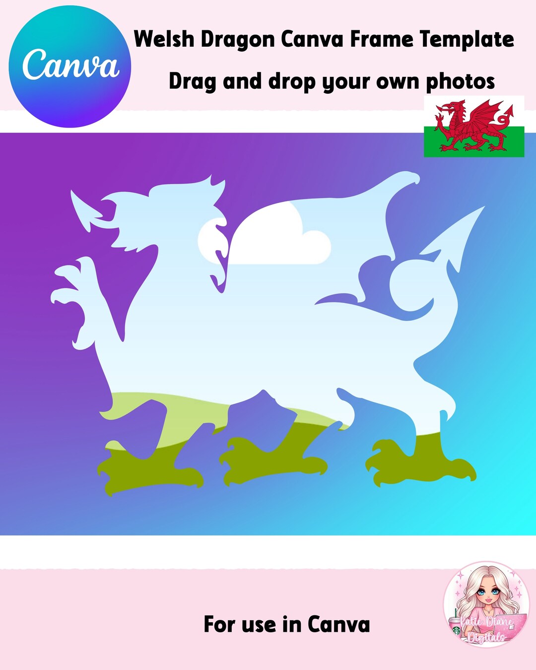 Canva Frame, Template, Welsh Dragon, Wales, Cymru, Digital, Photo Frame ...