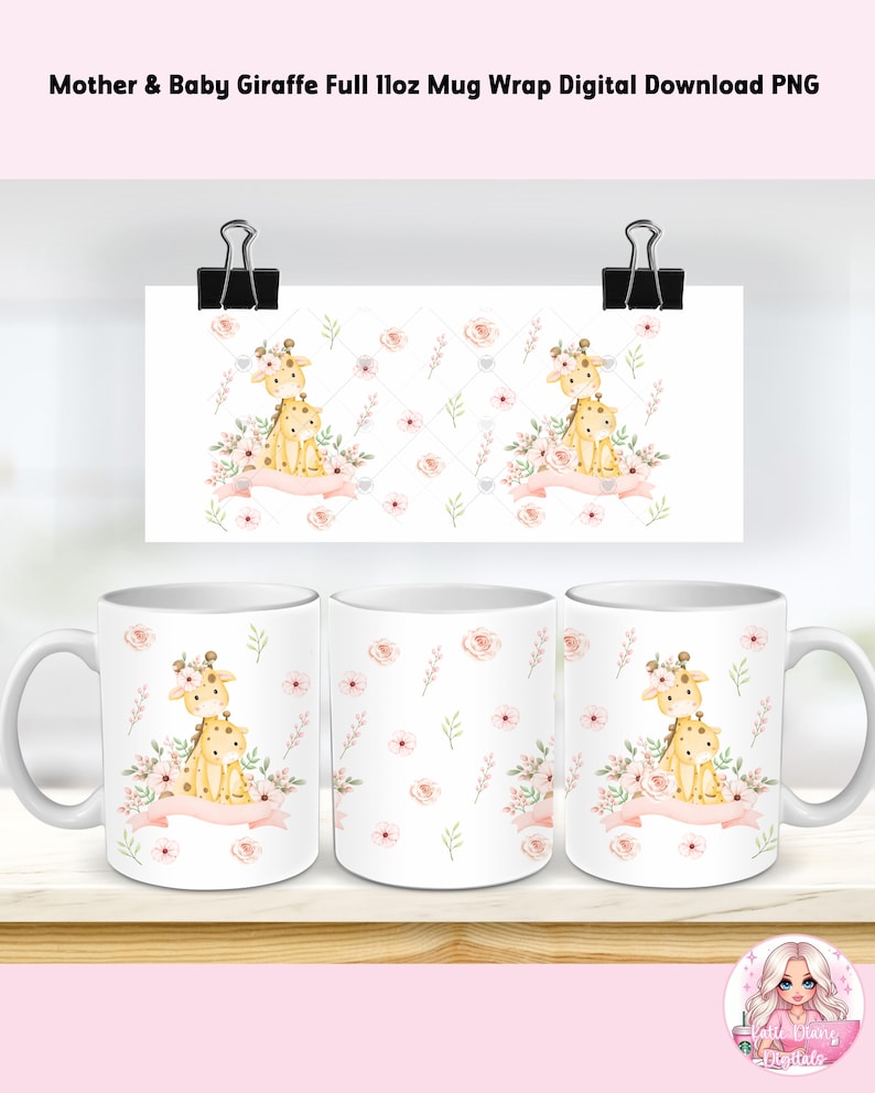 11oz Mug Wrap, Sublimation Design, Mother's Day, Giraffe, Digital ...