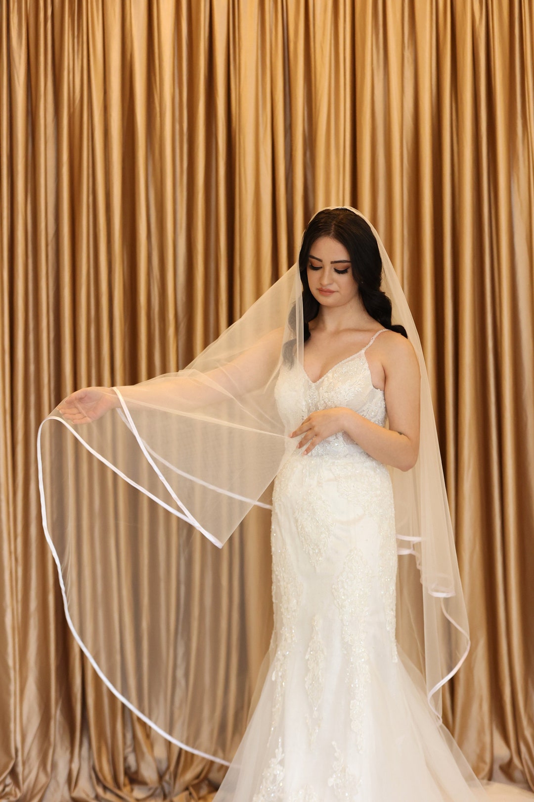 Satin Ribbon Wedding Veils,soft Pure White Veil ,bridal Cascading Veil ...