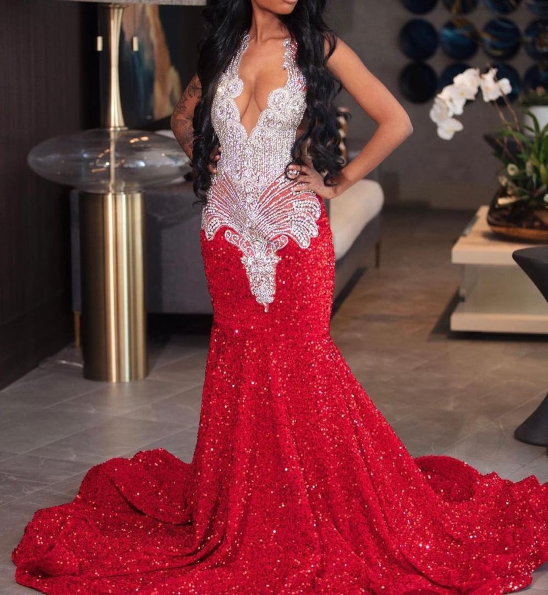 Prom Dress, Red Prom Dress, Bridal Dress, Party Dress, Mermaid Gown ...