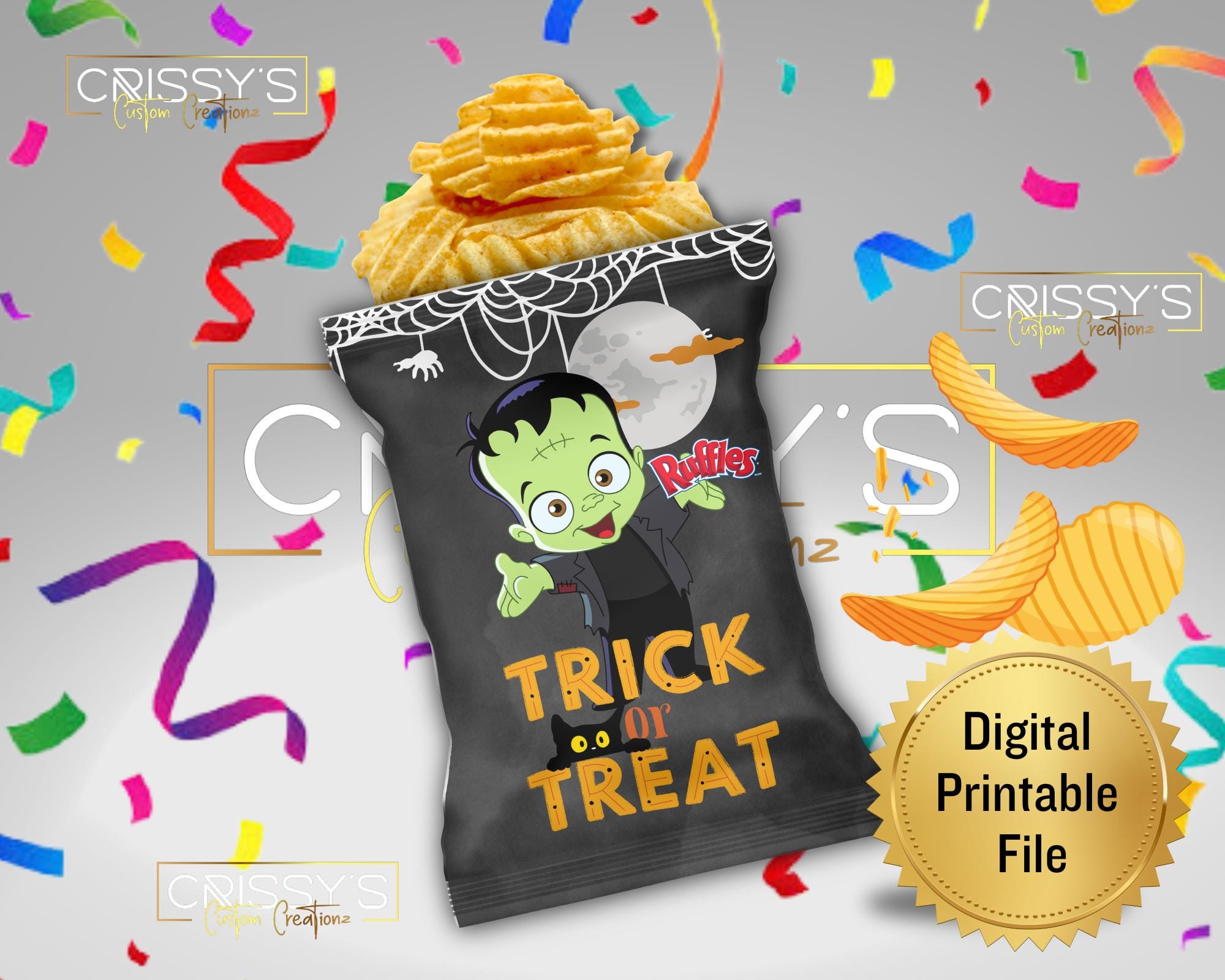 Halloween Monster Chip Bag Template. Personalized Kid Party Favors ...