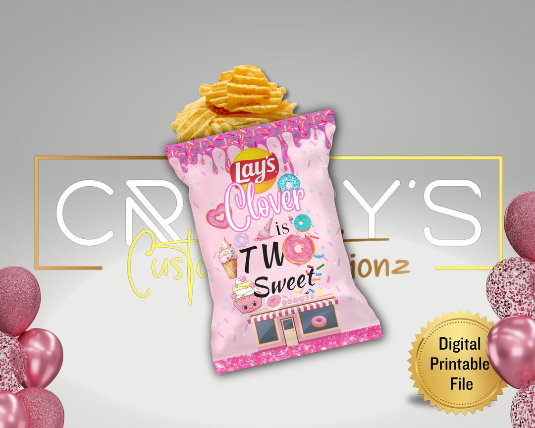 Donut Two Sweet Chip Bag Wrapper Digital Template. 2nd Birthday Two ...
