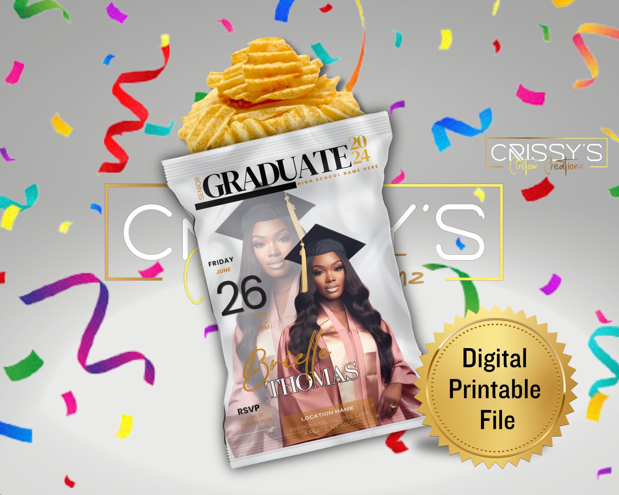 Magazine Style Chip Bags, Graduation Chip Bags, Graduate, Class of 2025 ...