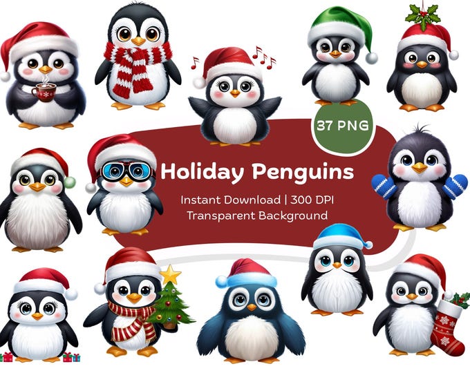 10 Cute Christmas Penguin Clipart PNG – Adorable Holiday Penguin for ...