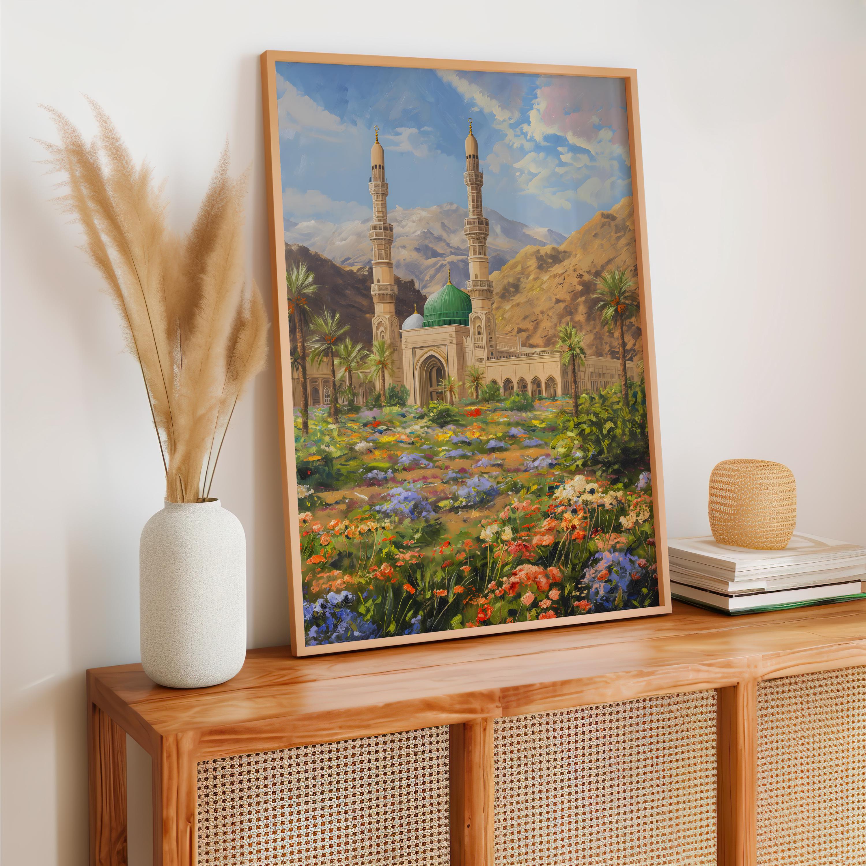 Medina Prophet's Mosque Masjid Nabawi Flowers Islamic Print Poster ...