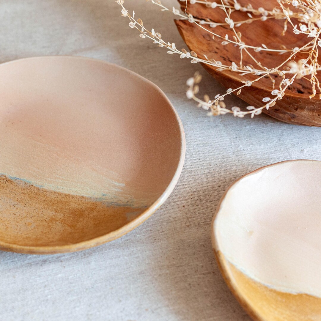 Set of 2 Handmade Ceramic Dinnerware Natural Colors Rustic Style ...