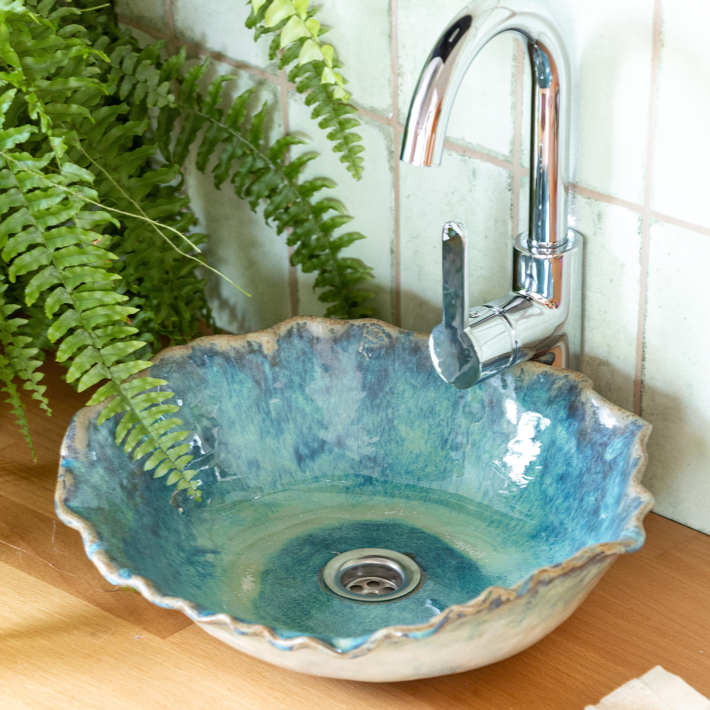 Turquoise Ceramic Sink – Handmade Stoneware Basin by Voila Ceramics - Etsy