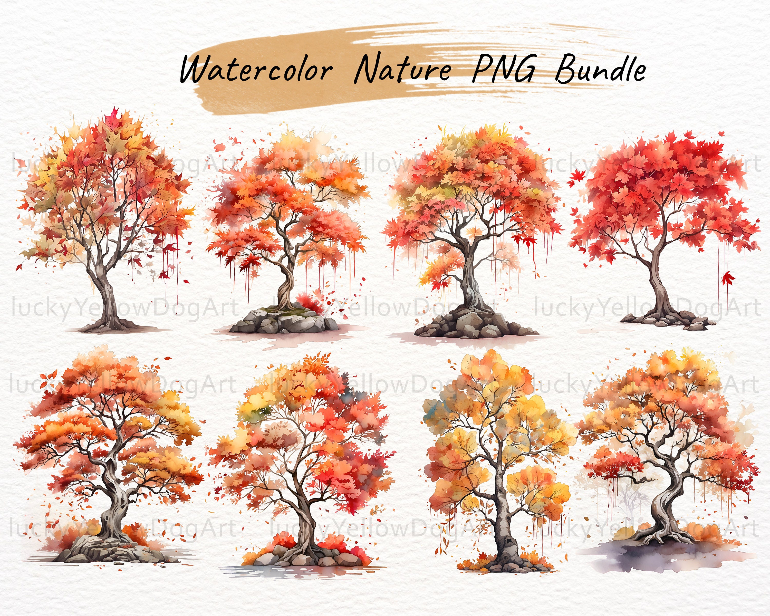 Watercolor Autumn Tree Clipart Set, Nature Fall Foliage, Seasonal ...