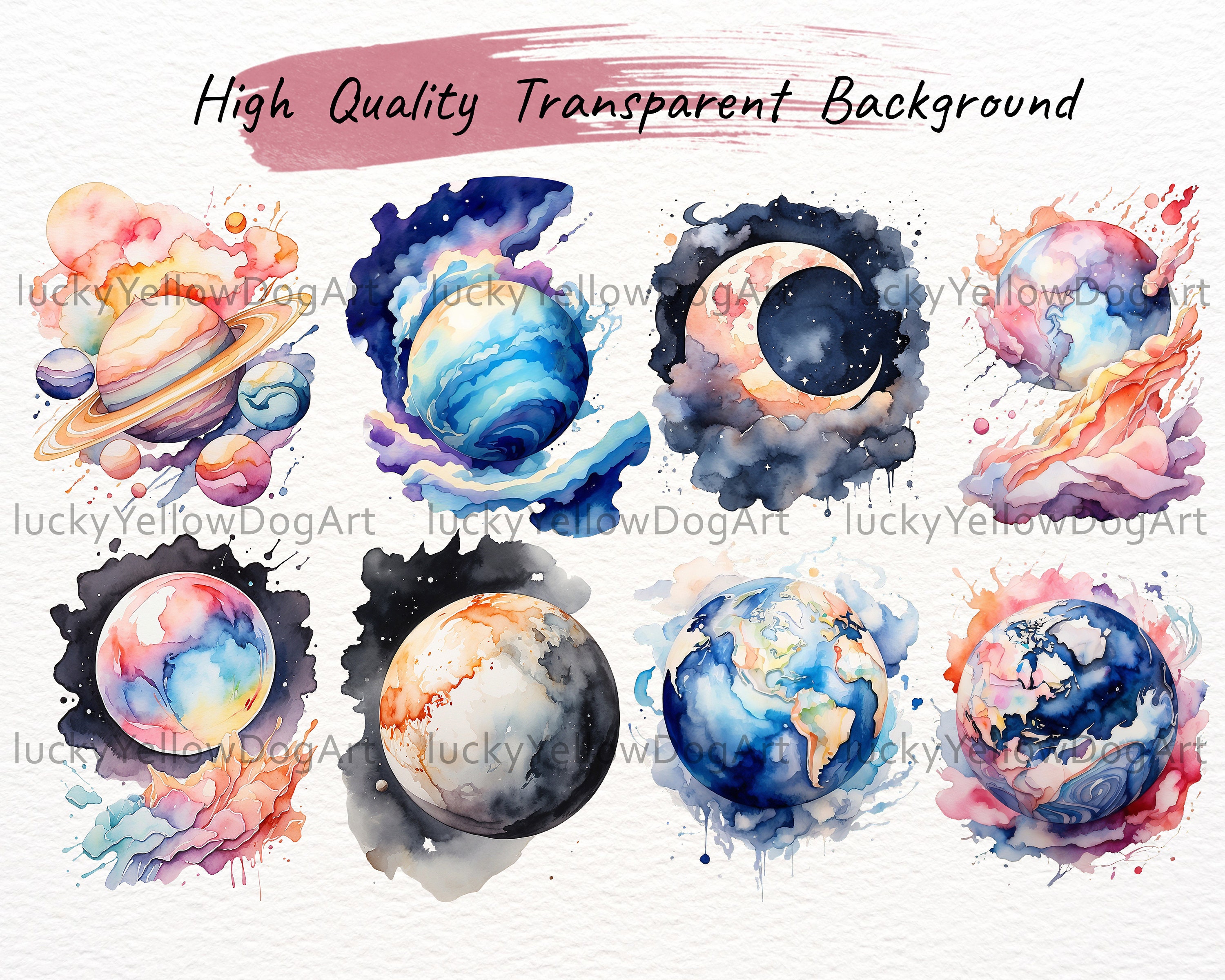 35 Watercolor Space Clipart Set, Galaxy, Astronaut, Transparent PNG ...