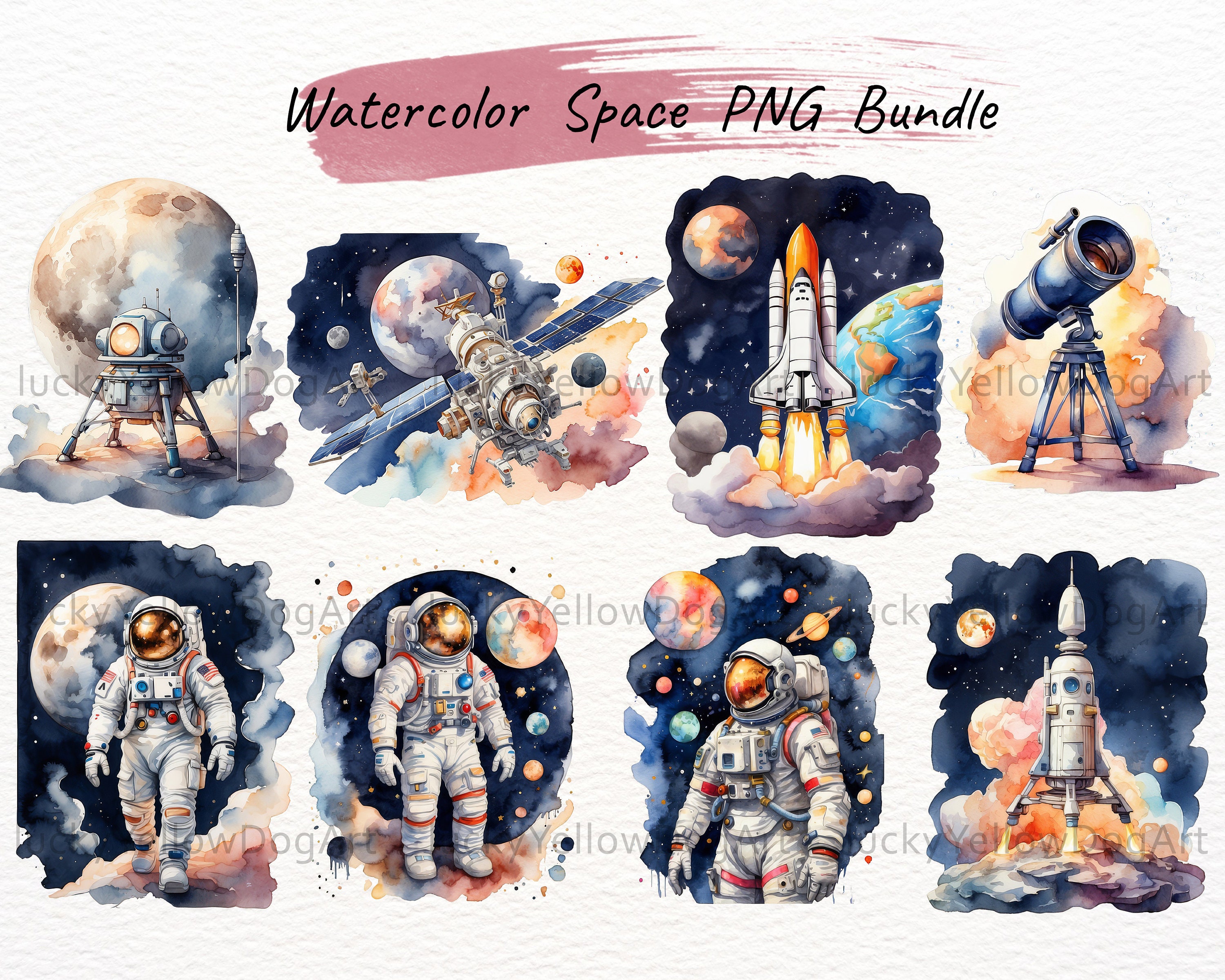 35 Watercolor Space Clipart Set, Galaxy, Astronaut, Transparent PNG ...