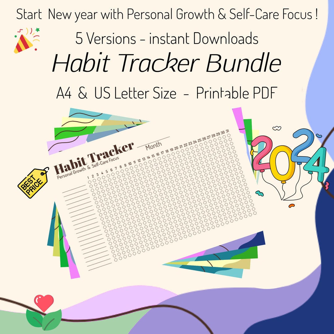 Self Growth & Care Mensuel Habit Tracker Paysage Imprimable, Habit ...