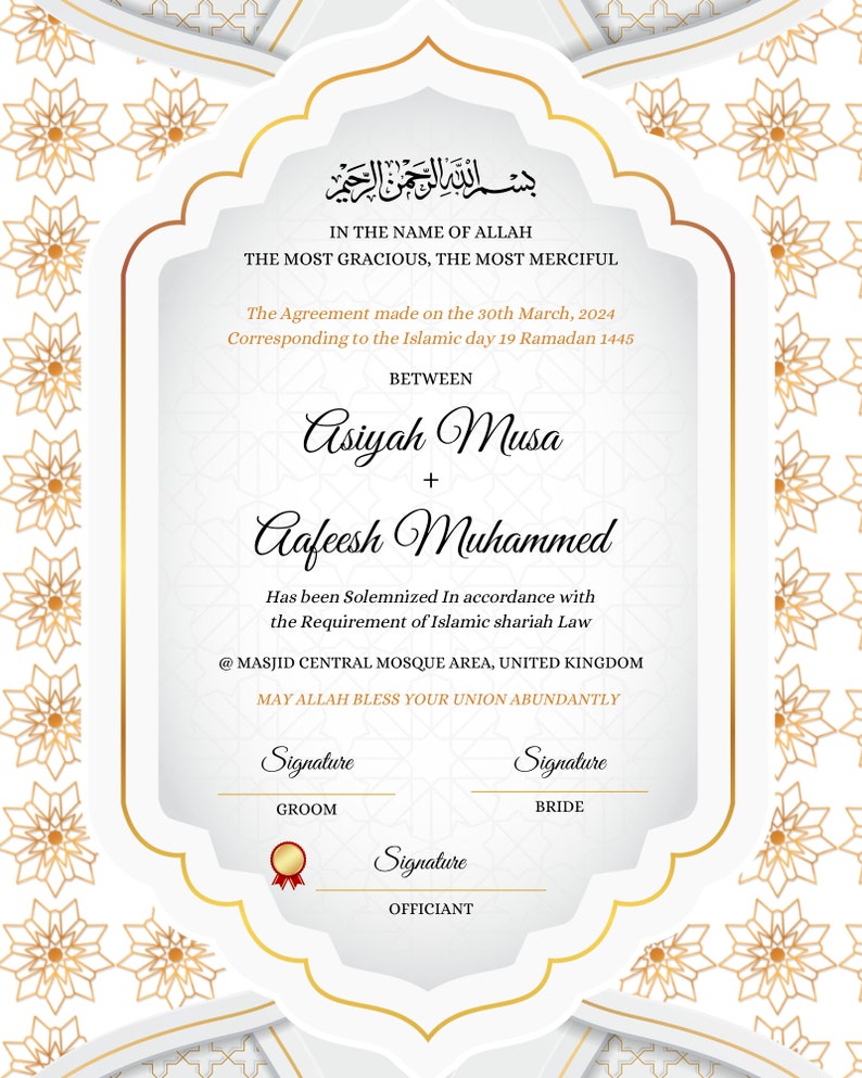 Editable Islamic Marriage Certificate - Printable Wedding Certificate ...